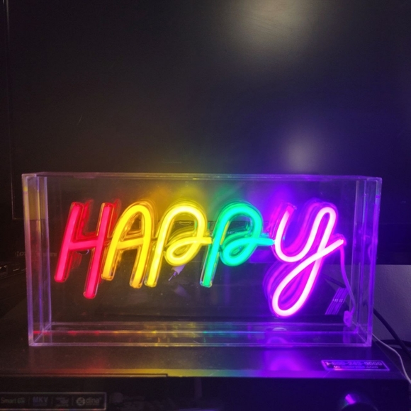 Other | Urban Shop Led Neon Happy Lightup Clear Acrylic Box Rainbow ...